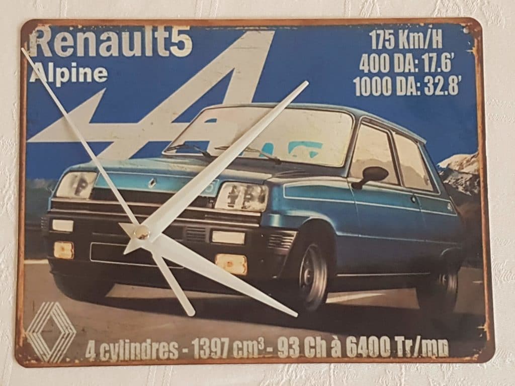 Horloge murale Renault 5 Alpine vintage 15x20cm - Rétro Passion Story